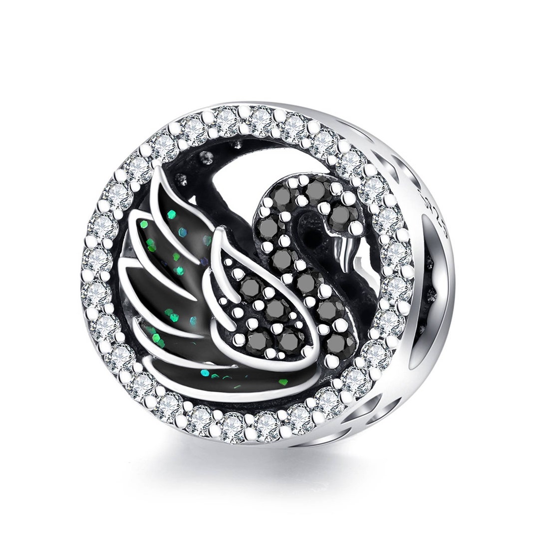 925 Sterling Silver Black Swan Charm Bead Fits European Charm Bracelet ...