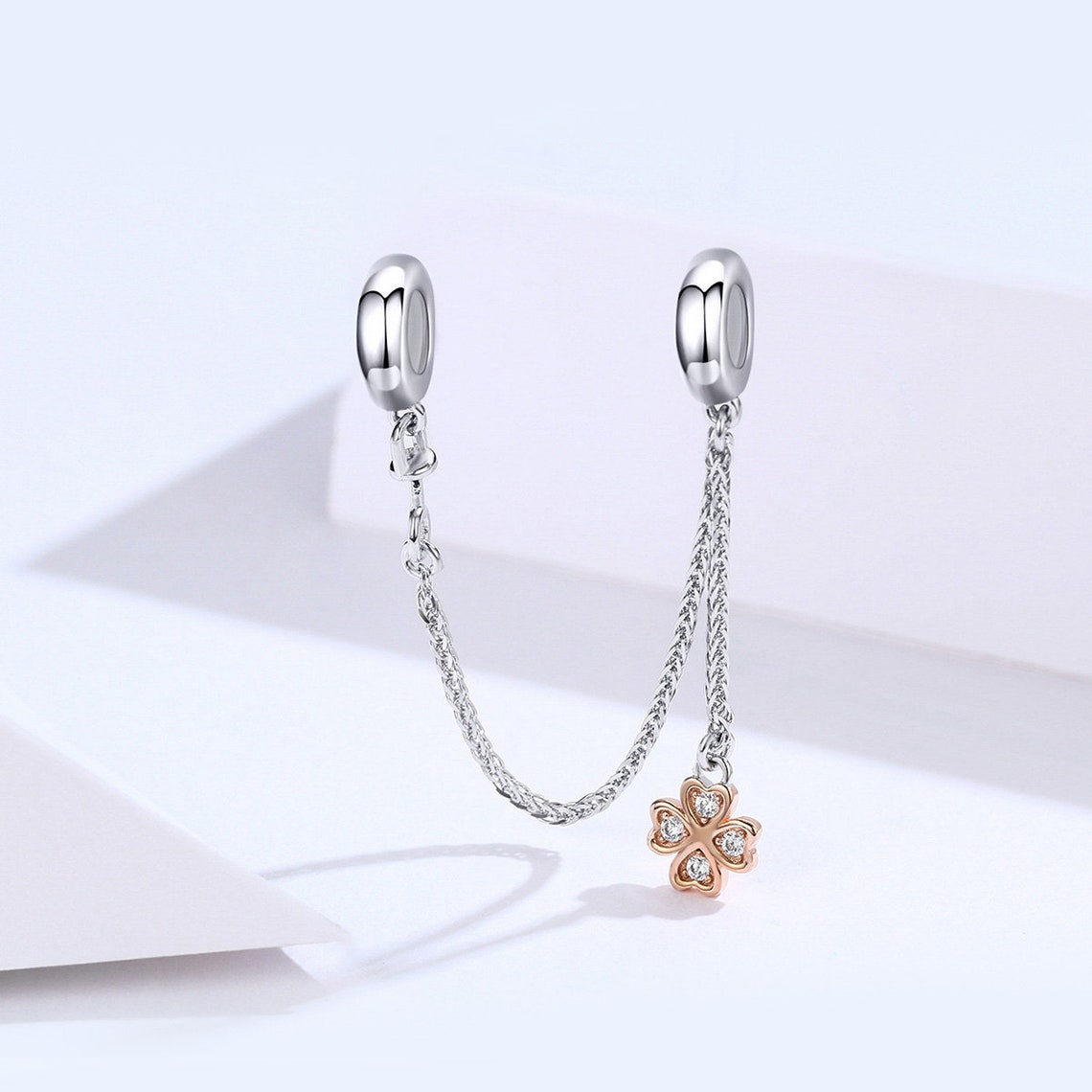 925 Sterling Silver Lucky Clover Flower Safety Chain Fits European ...