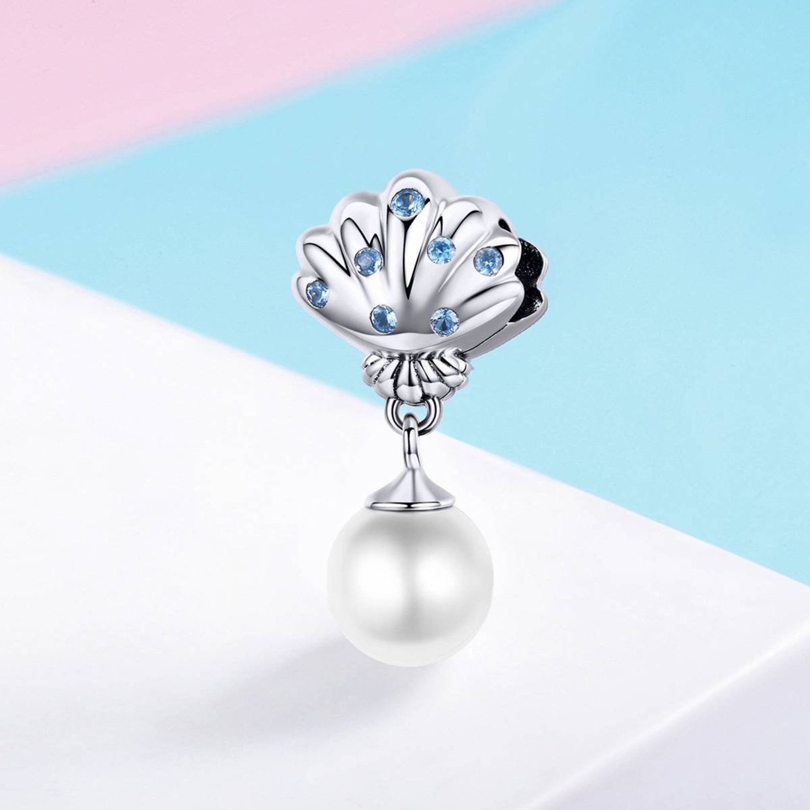 925 Sterling Silver Seashell With Pearl Charm Bead Fits Charm - Etsy