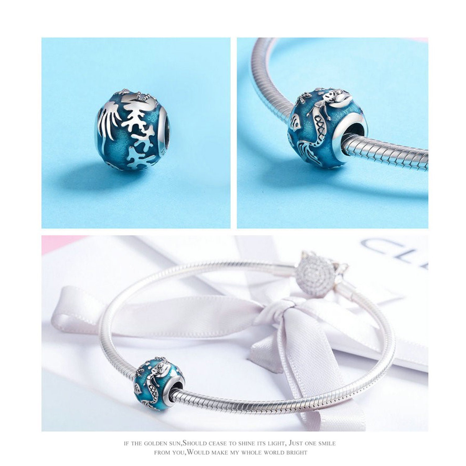 925 Sterling Silver Mermaid Charm Bead Fits Charm Bracelet Pendant - Etsy