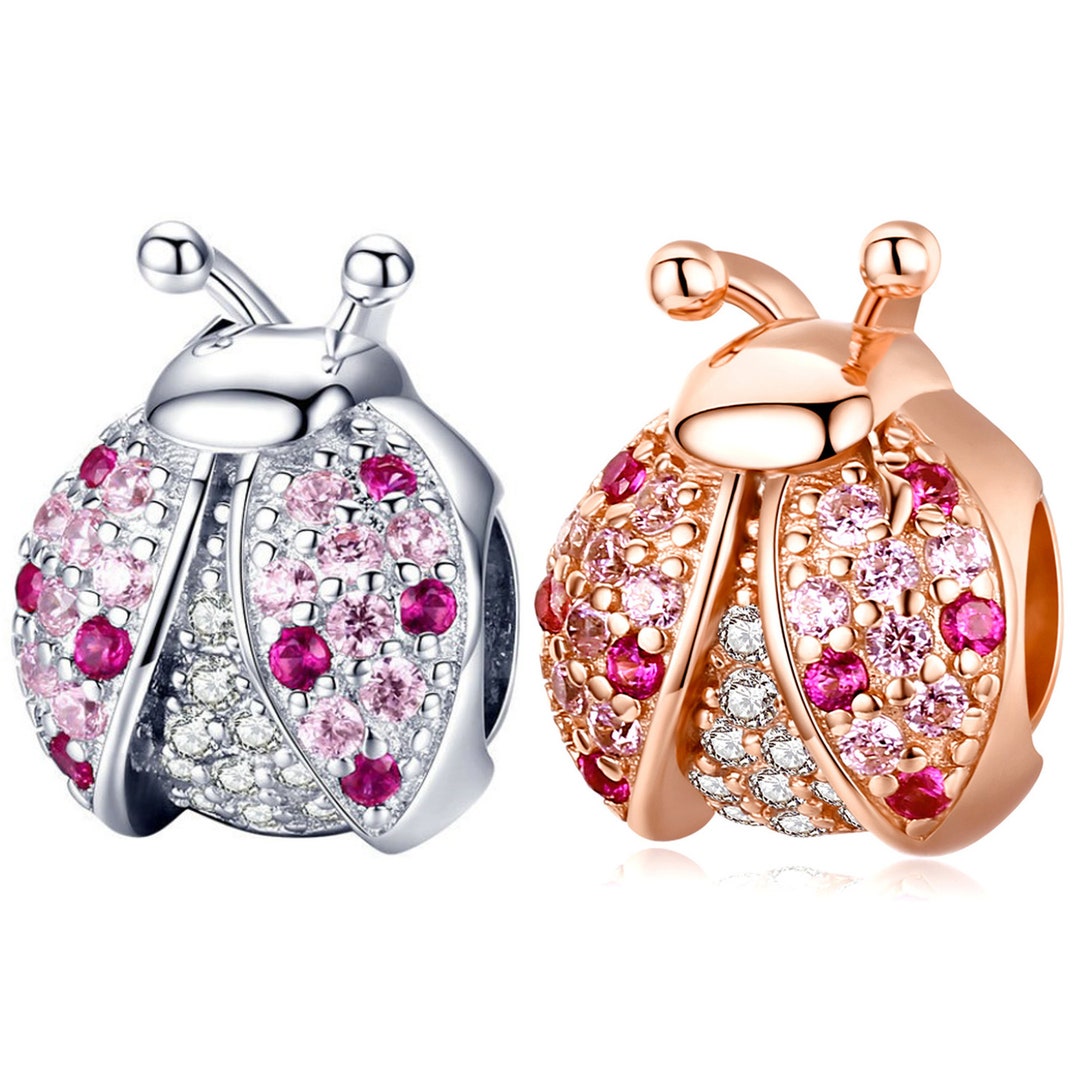 925 Sterling Silver Pink Ladybug Charm Bead Fits European Charm ...