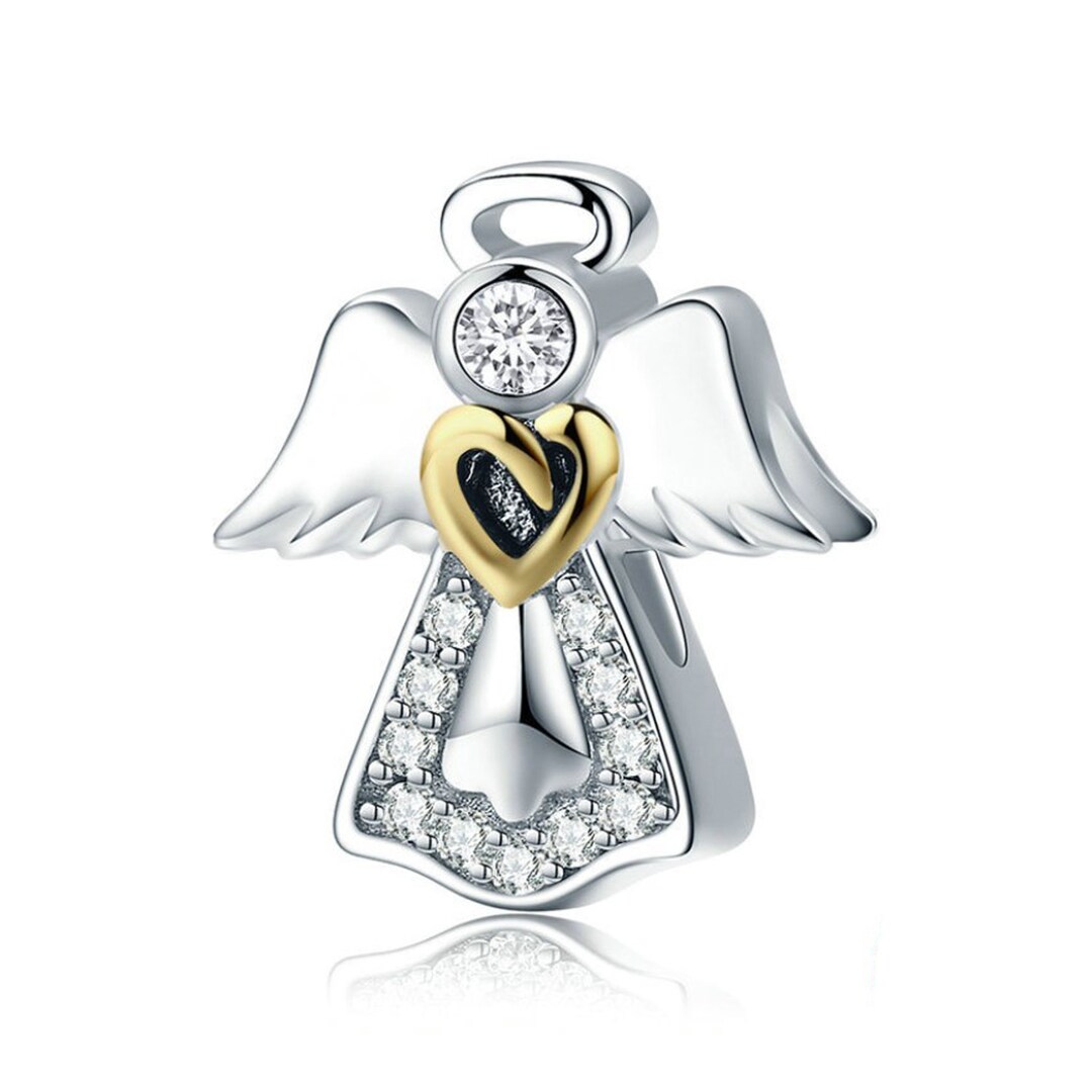 925 Sterling Silver Angle With Gold Heart Charm Bead Fits European ...