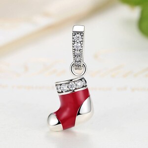 925 Sterling Silver Christmas Stocking With Zirconia Charm Bead Fits ...