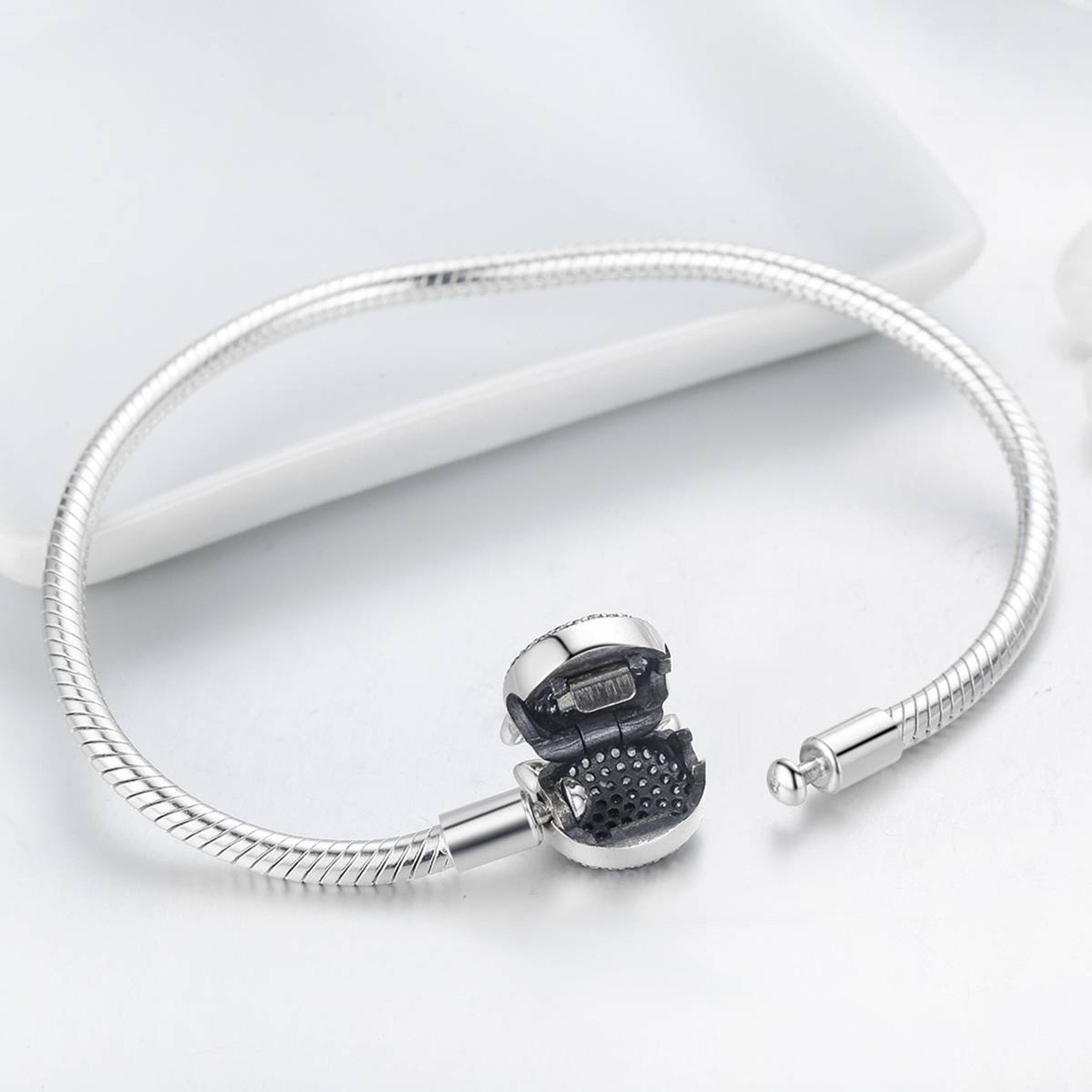 Solid 925 Sterling Silver Snap Clasp Cat Bangle Charm Bracelet - Etsy