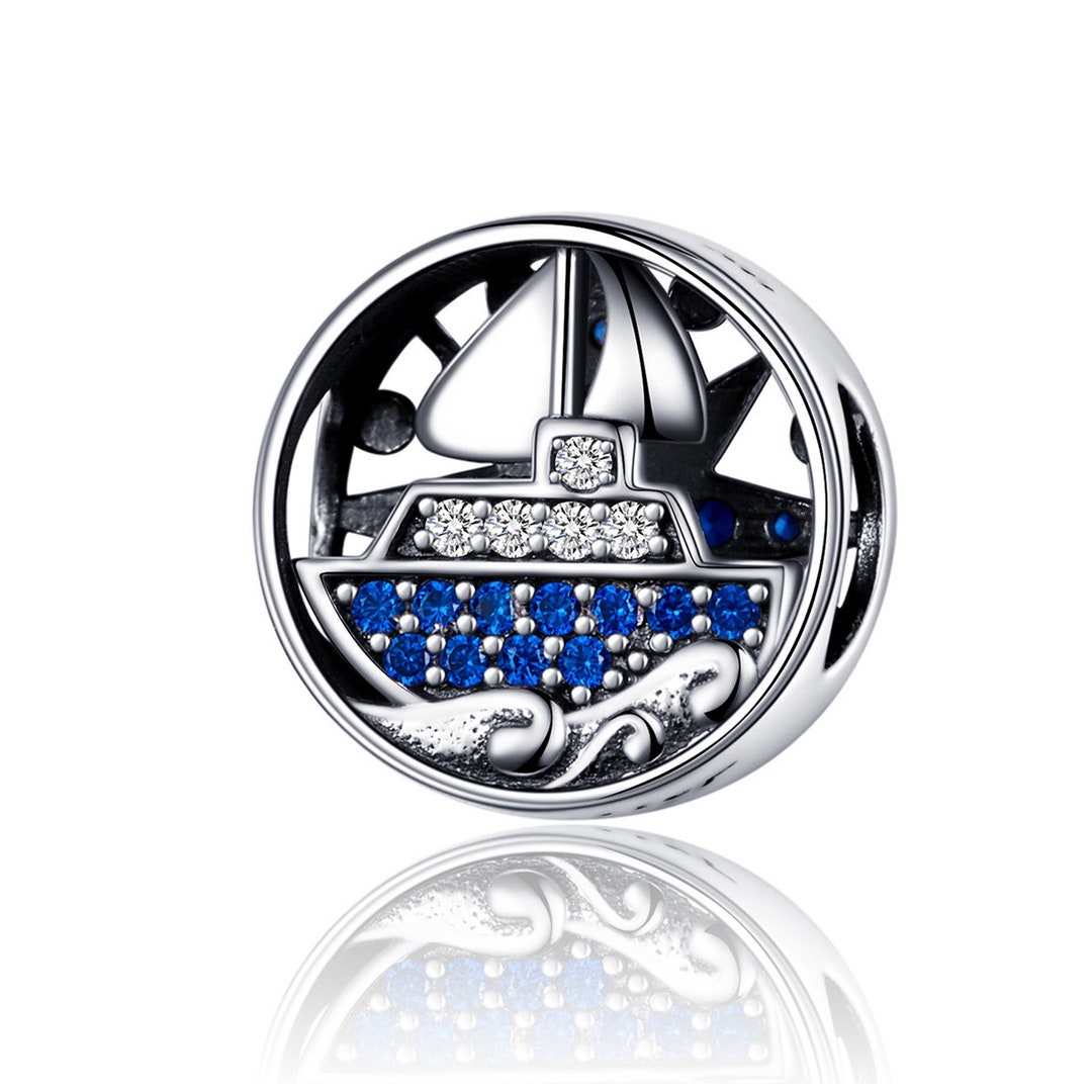 925 Sterling Silver Blue Boat Charm Bead Fits European Charm Bracelet ...