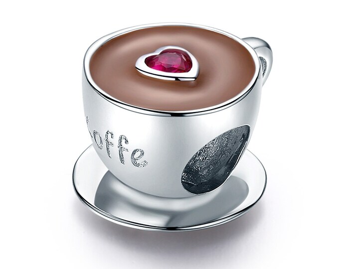 925 Sterling Silver Brown Enamel Coffee Charm Bead Fits Pandora Charm ...