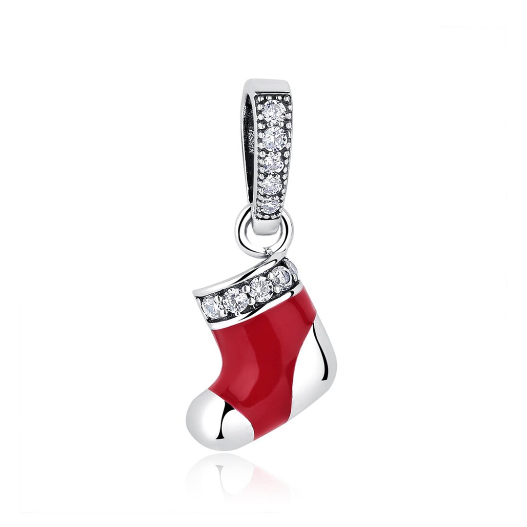 925 Sterling Silver Christmas Stocking With Zirconia Charm Bead Fits ...