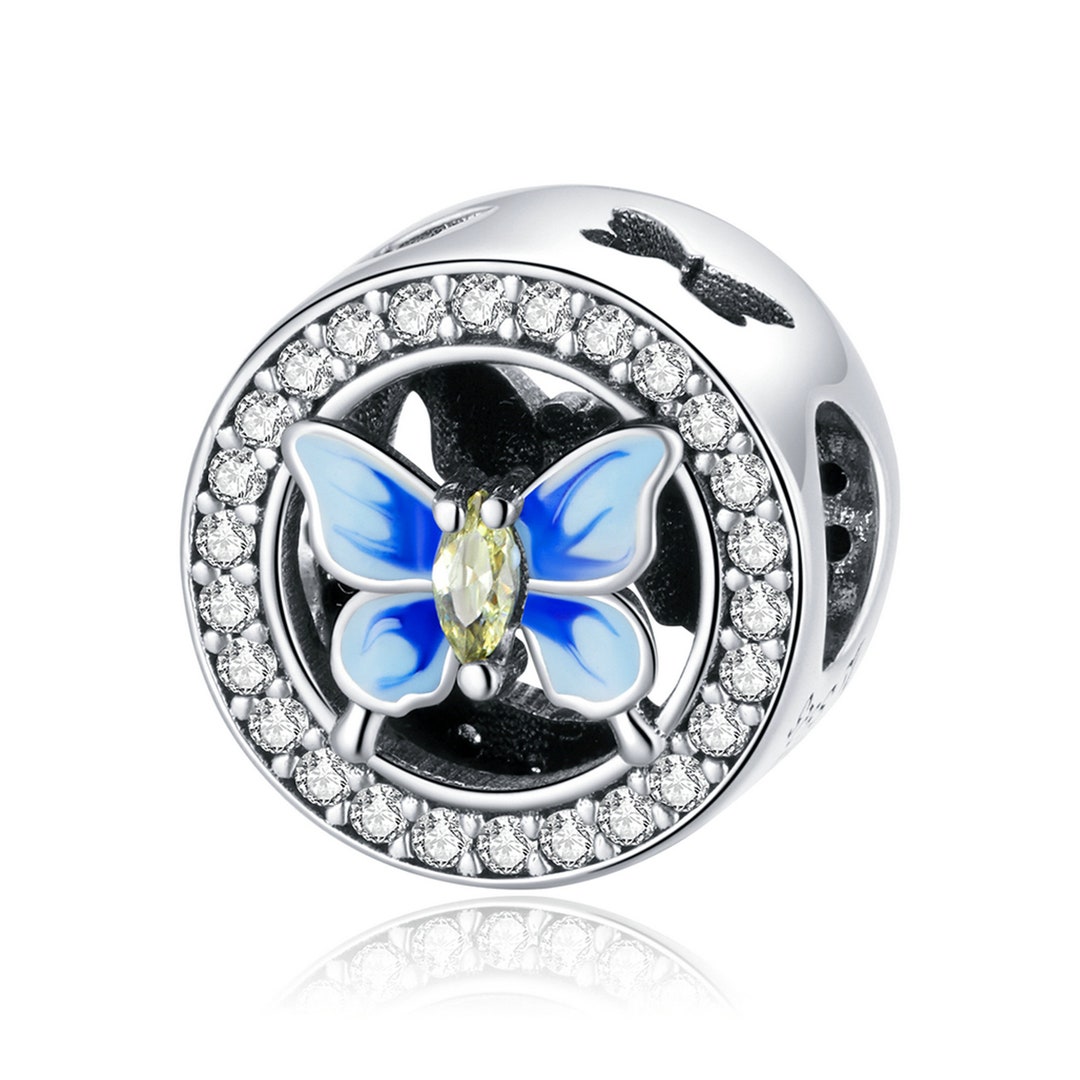925 Sterling Silver Blue Butterfly Charm Bead Fits European Charm ...