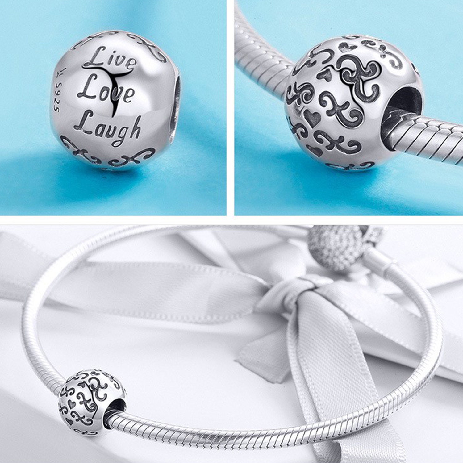925 Sterling Silver Live Love Laugh Charm Bead for European - Etsy
