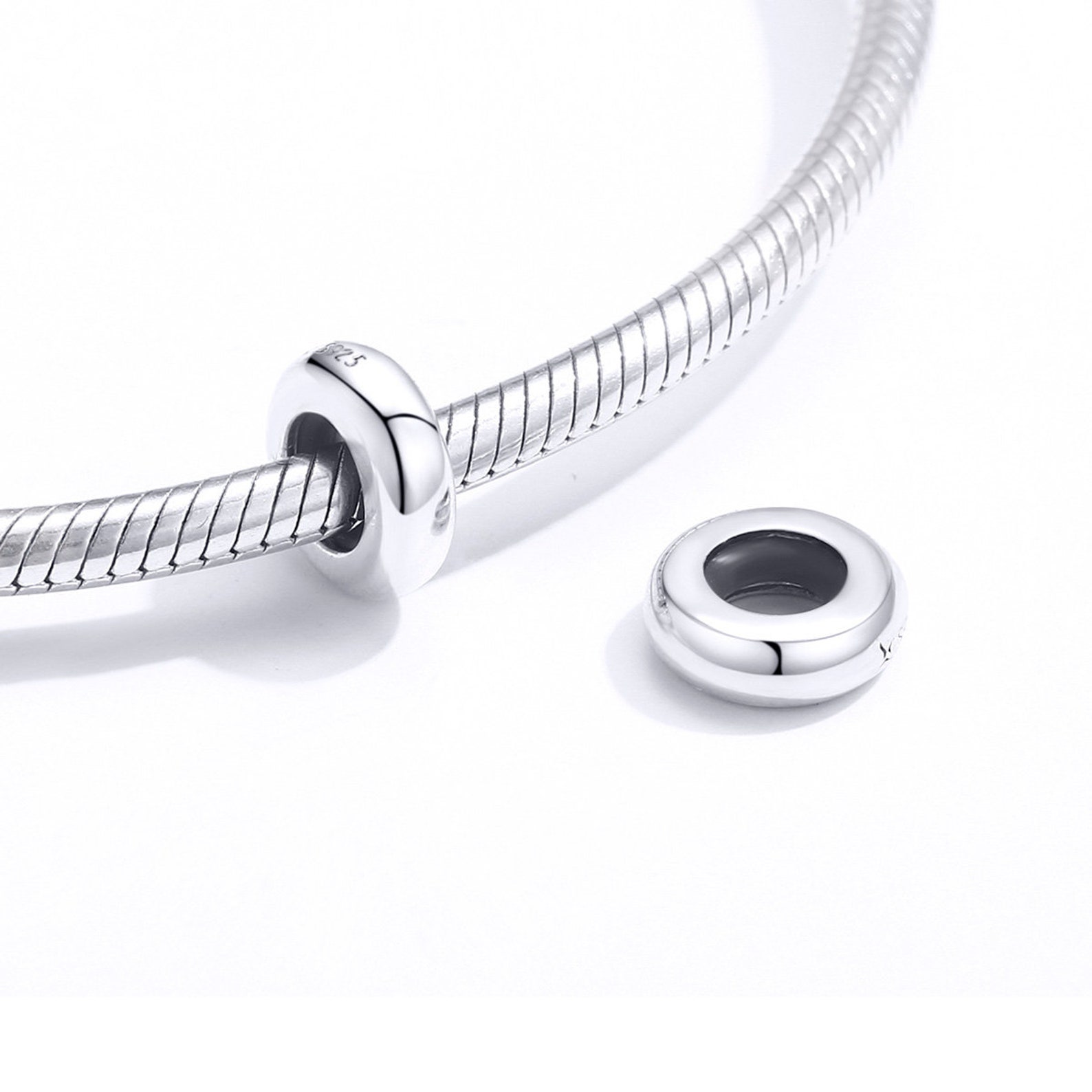 2 Pcs 925 Sterling Silver Simple Space Charm Bead Fits Charm | Etsy