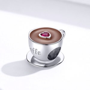 925 Sterling Silver Brown Enamel Coffee Charm Bead Fits Pandora Charm ...