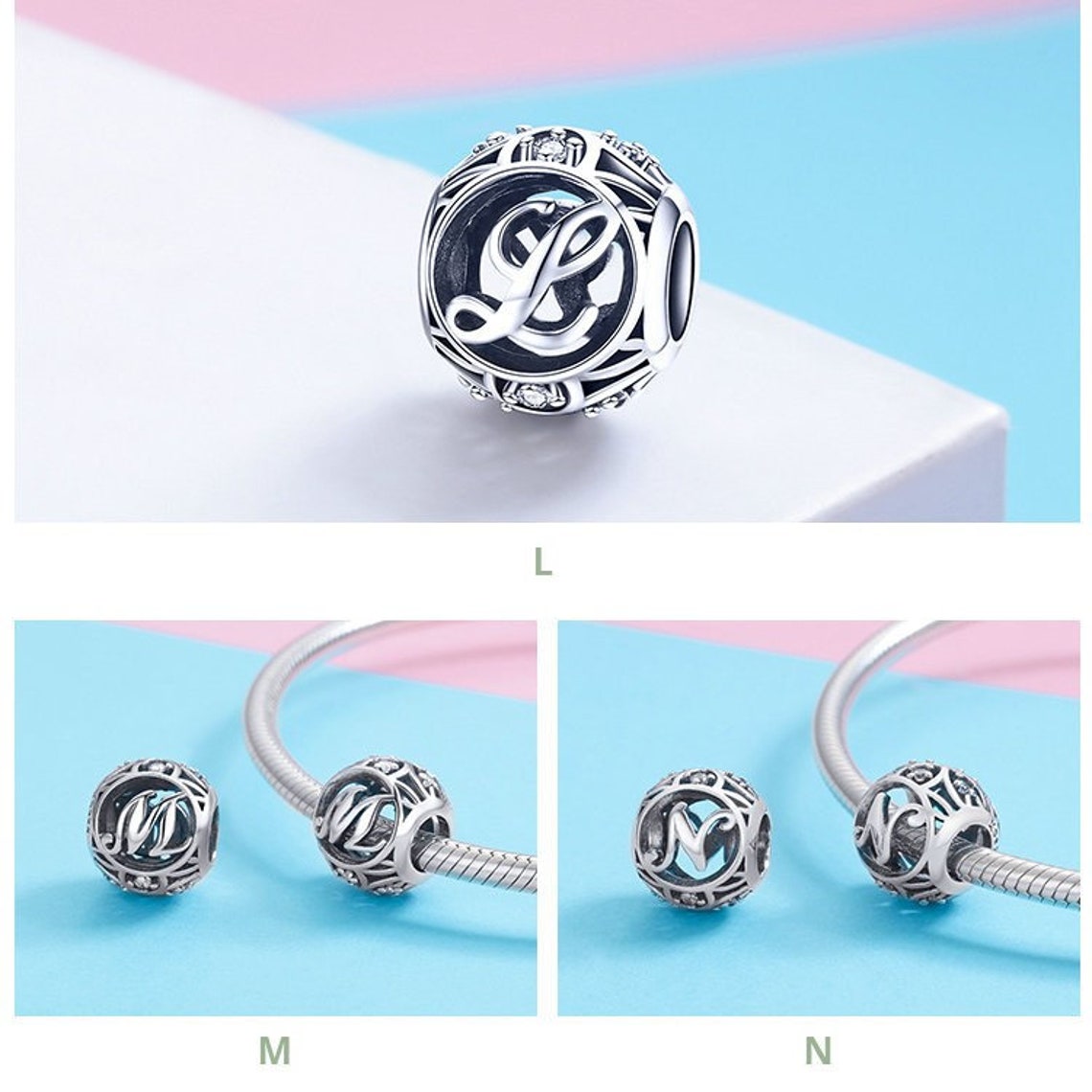 925 Sterling Silver Initial Charm Bead for European Charm - Etsy