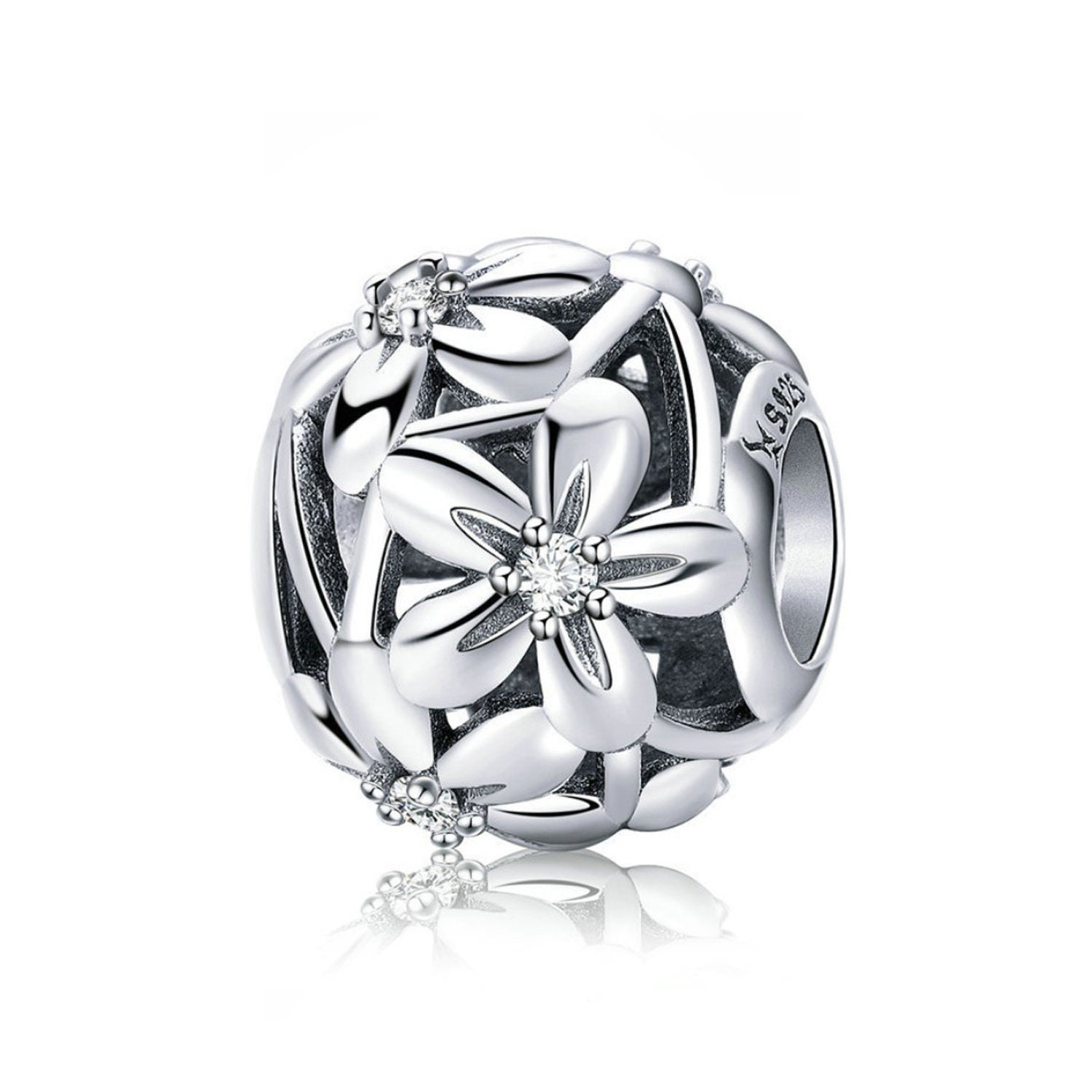 925 Sterling Silver White Flower Charm Bead Fits European | Etsy