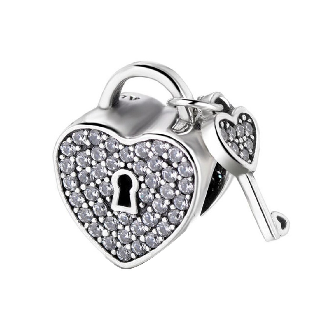 925 Sterling Silver Heart and Key Charm Bead for European Charm ...