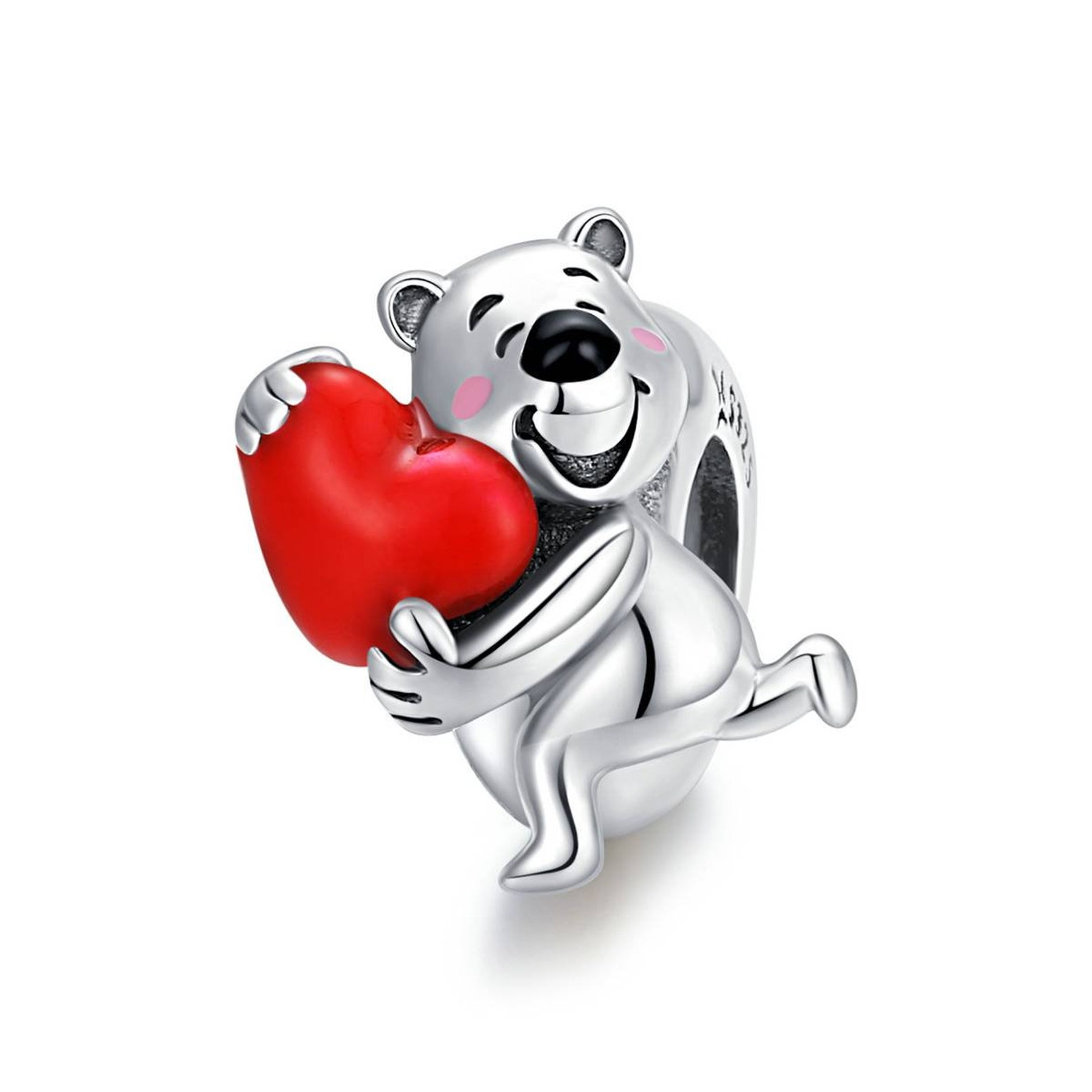 925 Sterling Silver Polar Bear With Heart Charm Bead Fits Charm ...