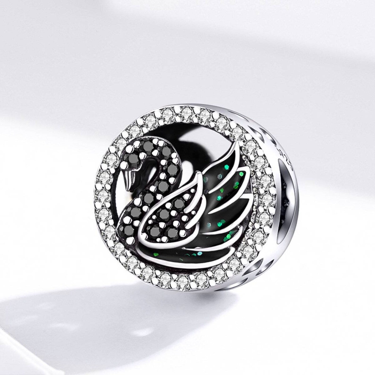 925 Sterling Silver Black Swan Charm Bead Fits European Charm - Etsy