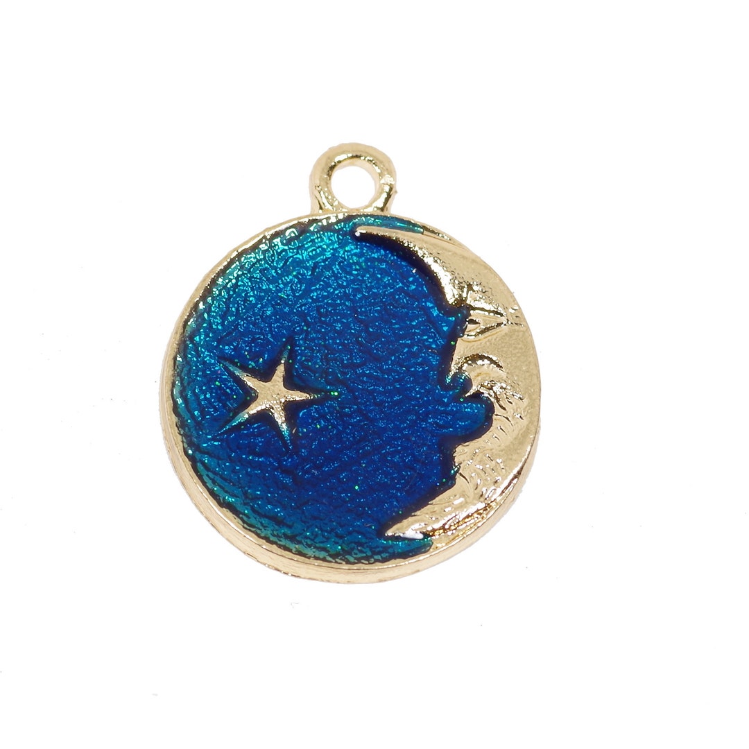 5 Pcs Blue Moon and Star Enamel Charm Gold Plated Pendant 27mm X 22mm ...