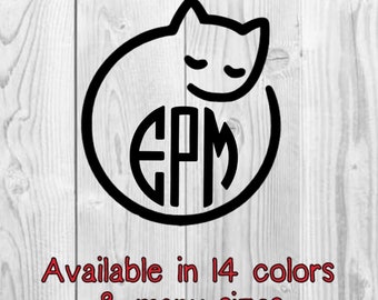 Cat monogram decal | Etsy