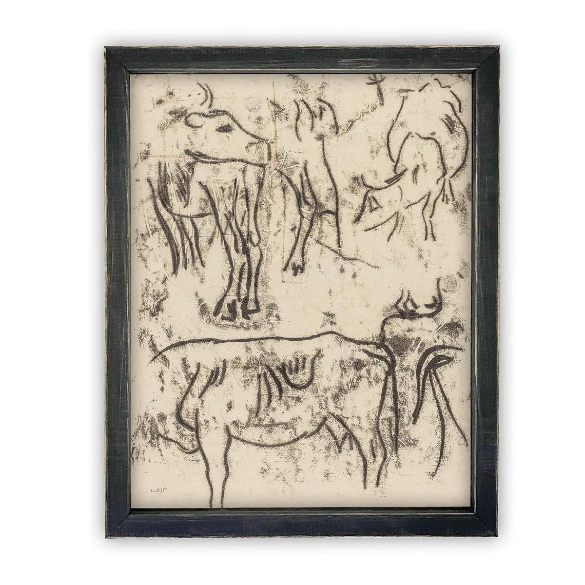 Framed Vintage Bulls Sketch Art Print on Canvas - Etsy