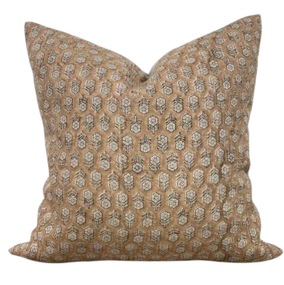 Floral Pillow Cover: Rust & Natural Linen, Modern Farmhouse - Etsy