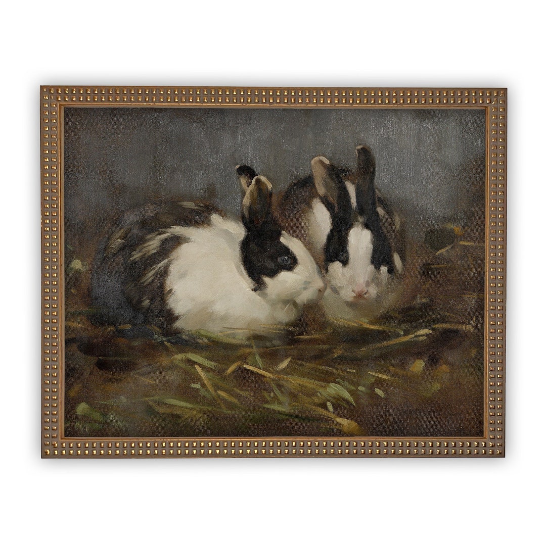 Vintage Framed Bunny Rabbit Canvas Print: Easter Farmhouse Decor - Etsy