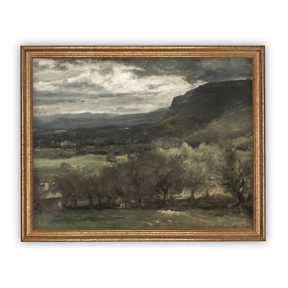 Vintage Framed Canvas Art Framed Vintage Print Vintage Painting Green Pasture Landscape Print Farmhouse Print LAN 127 Etsy Israel