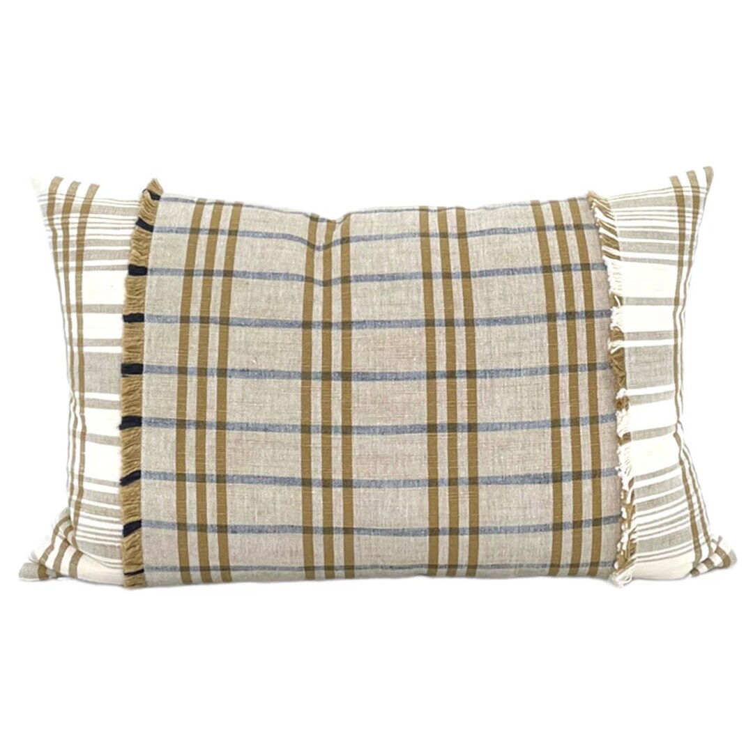 Designer Masaru in Golden Designer Lumbar Pillow // Olive Green Plaid ...