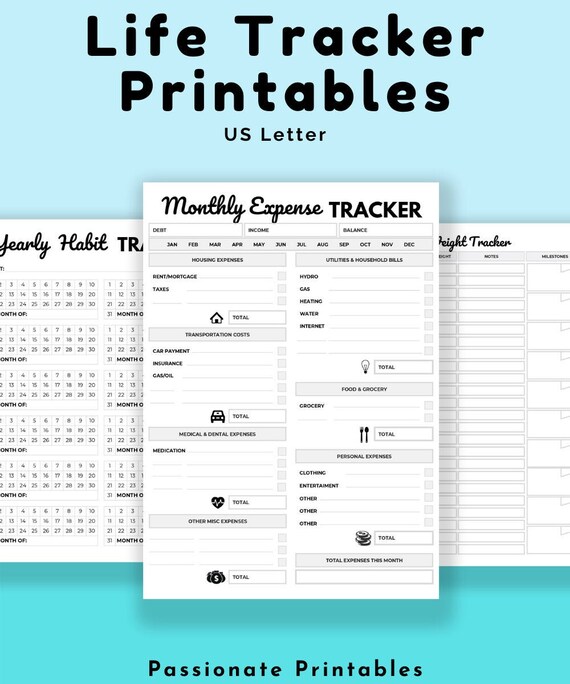 Life Tracker Printables Letter Size 8.5 x 11 Size | Etsy