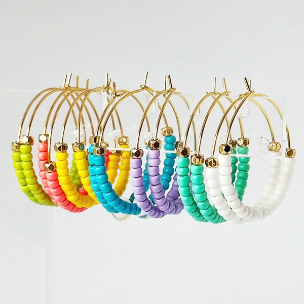 Beaded Hoop Earrings - Etsy