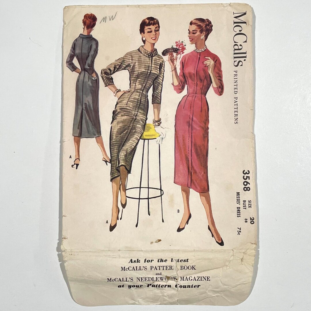 B-38 1950s Zip Front Dress Pattern, Simplicity 3568 - Etsy
