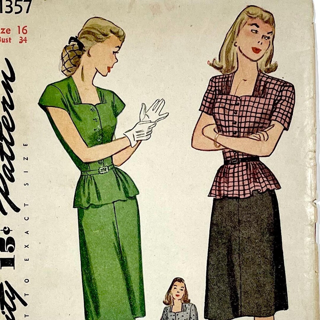 1940s Peplum Suit Dress Pattern: Simplicity 1357, Bust 34 - Etsy