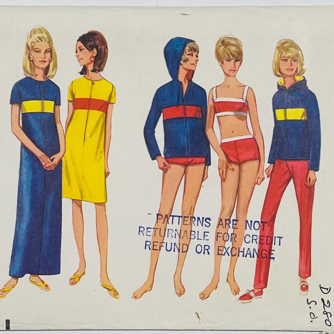 Vintage Swimsuit Pattern, 1960s Swim Suit, Bikini, Coverup, Hoodie ...