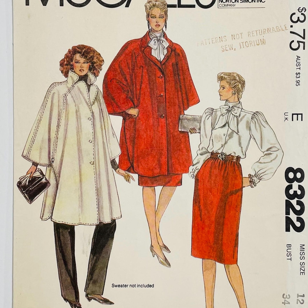 Halston, Vintage Sewing Pattern, Jacket, Cape, Poncho, Bow Blouse ...
