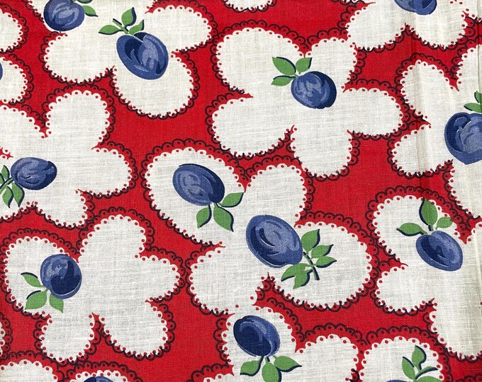 Vintage Fruit Fabric, 1940s Fabric, 1950s Fabric, 37 X 35 Fruit Print ...