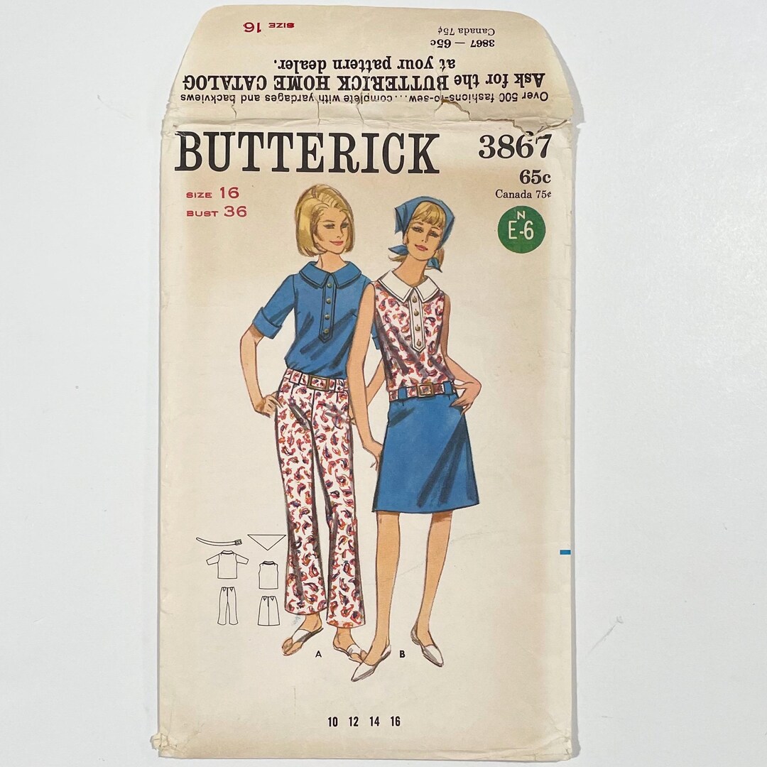 1960s Bell Bottom Pants Sewing Pattern, Hip Hugger Style, Butterick ...