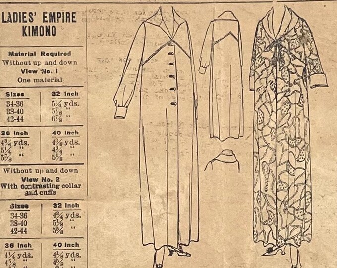 B-36, 1908 Edwardian Ladies Empire Kimono Dress Antique Unprinted ...