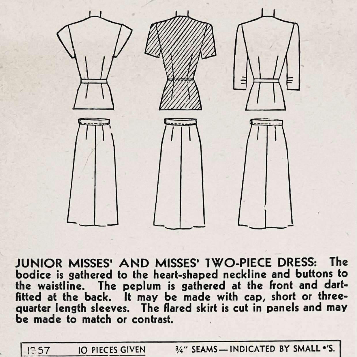 1940s Peplum Suit Dress Pattern: Simplicity 1357, Bust 34 - Etsy