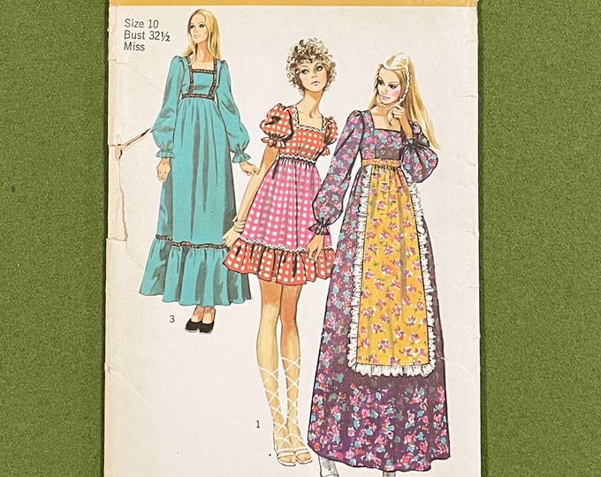 Boho, Peasant Dress, 1960s 1970s, Cottagecore, Victorian, Ruffles, Apron, Simplicity 9486 - Etsy