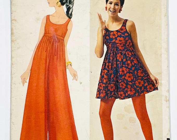 1960s Mary Quant Pantdress Pattern: Mod Empire Waist, B-32 (butterick ...