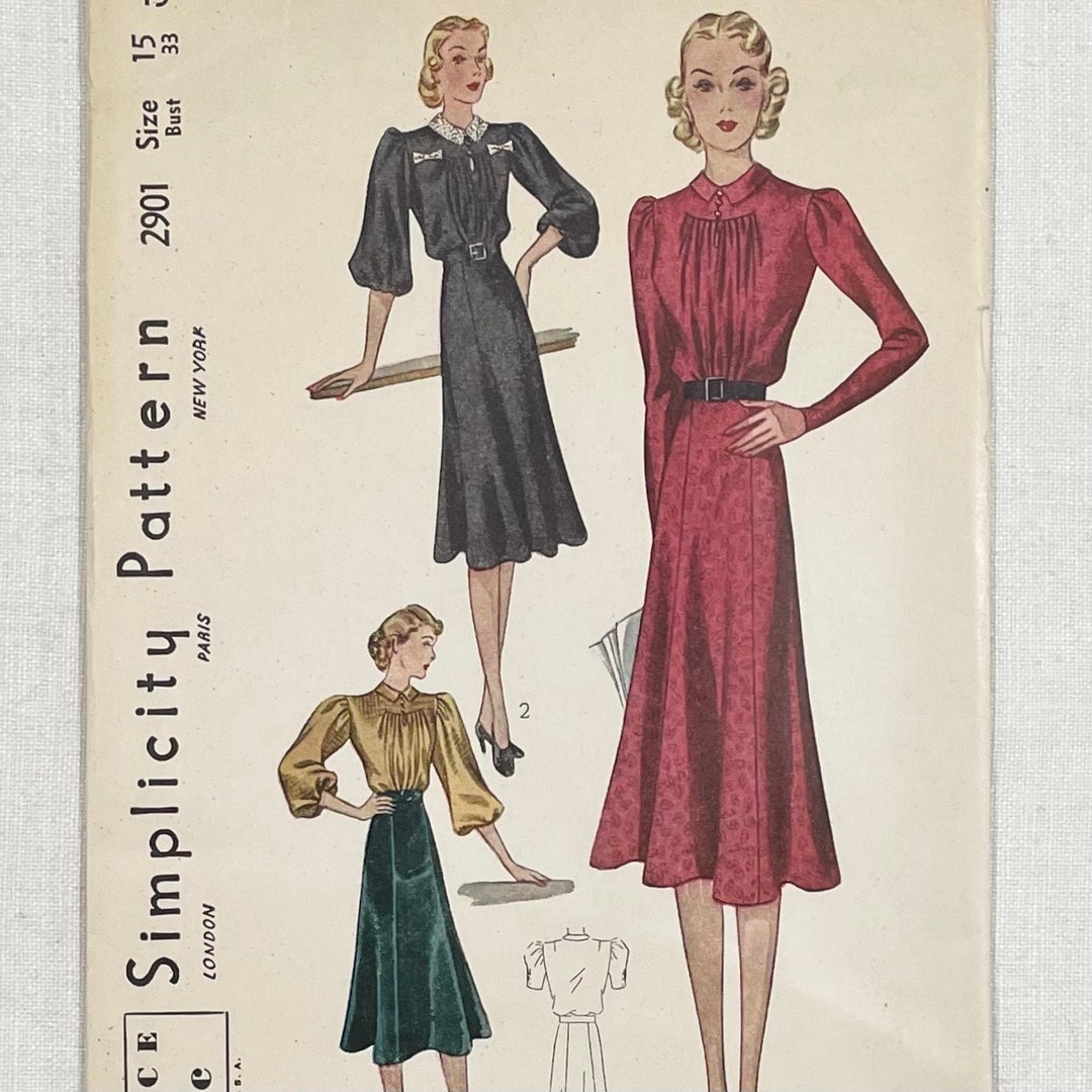 B-33, UNCUT Dress, Pointed Collar, Balloon Sleeves or High Cap Sleeves ...