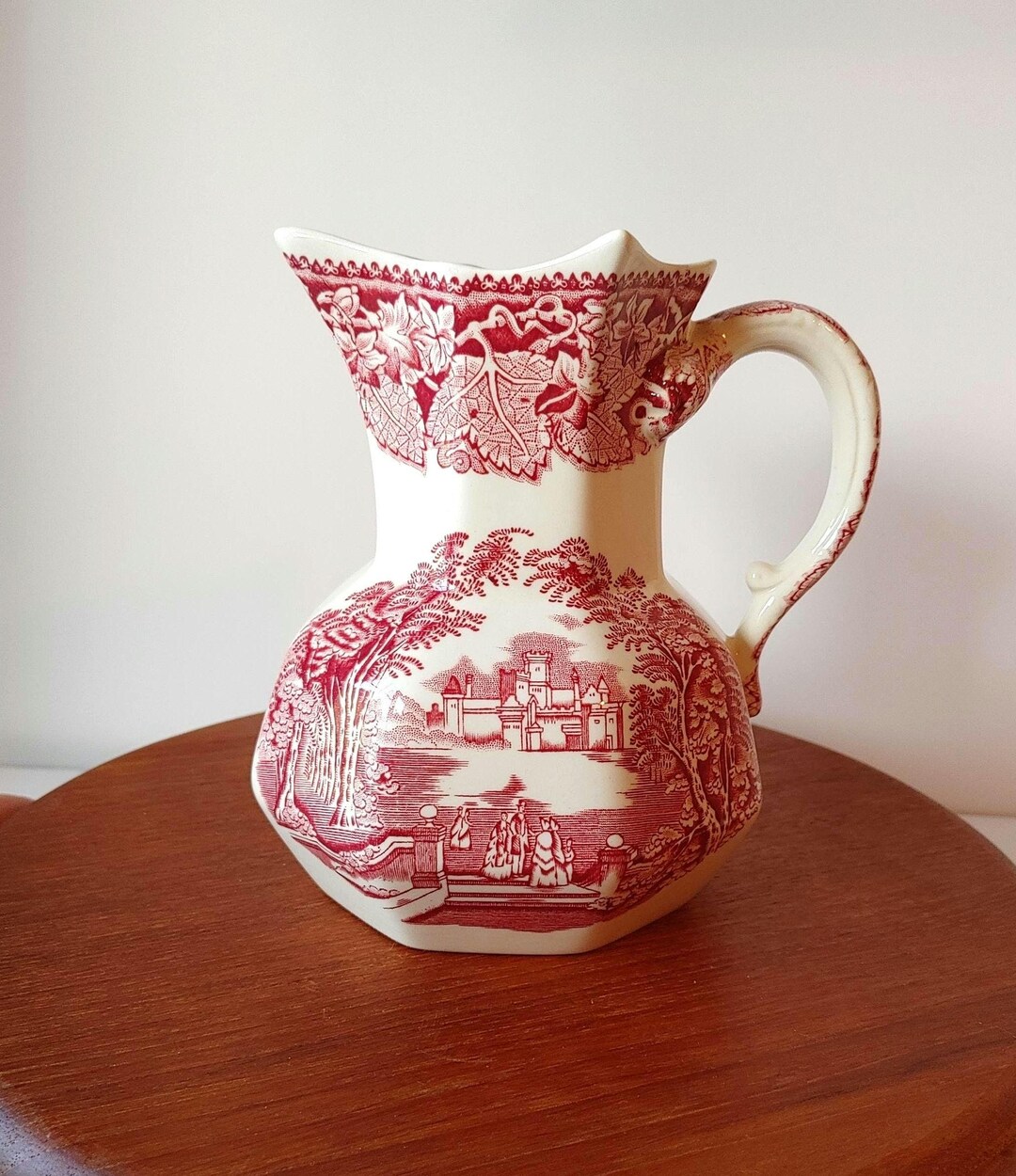 Antique Mason's Red Ironstone Transferware Long Neck Pitcher Castle ...
