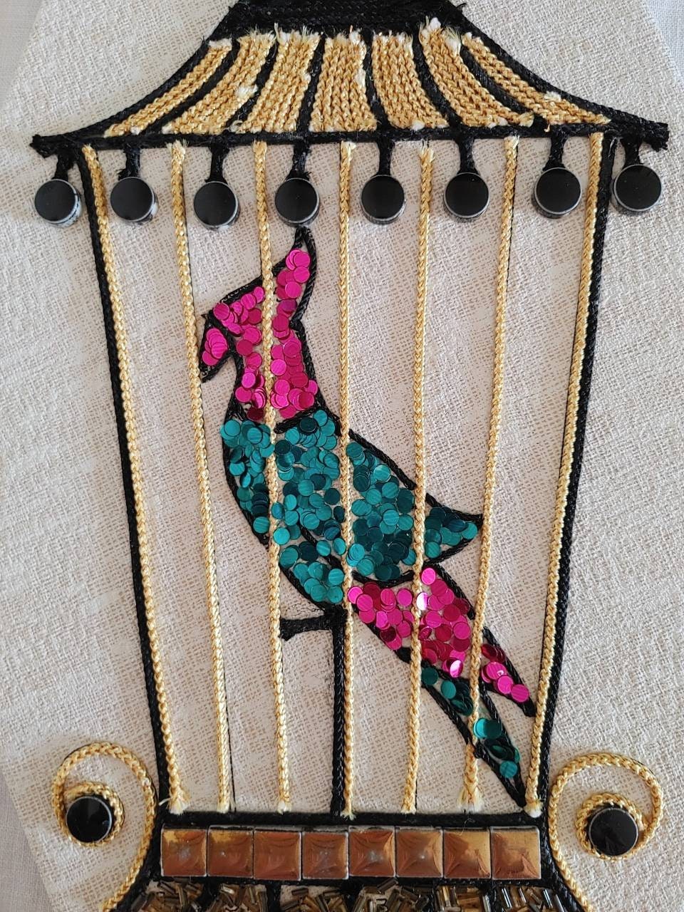 MCM Sequin and String Art Bird in a Cage - Etsy