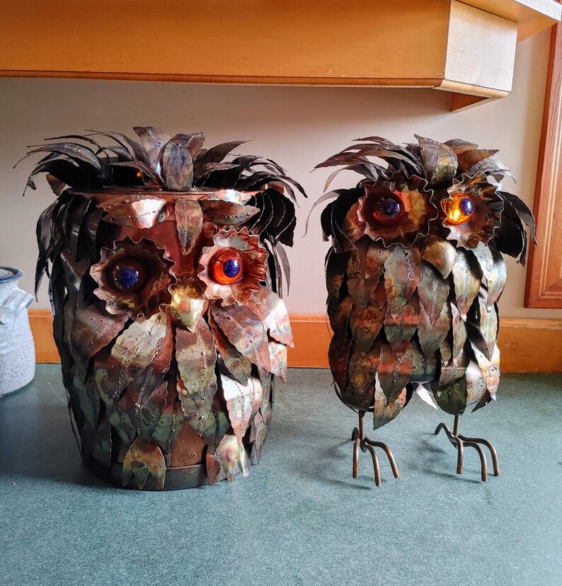 RARE MCM Torch Cut Metal Owl Ice Bucket With Lucite Eyes & Handle JERE ...