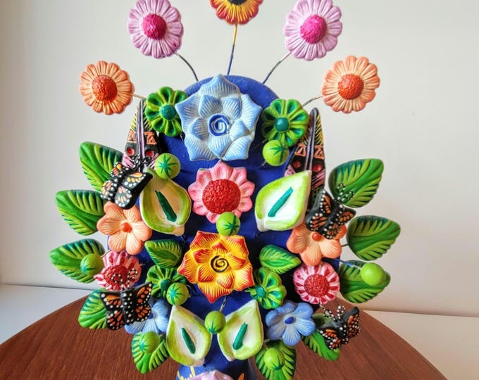 Vintage Mexican Red Clay Tree of Life Table Top Sculpture Hand Made and ...