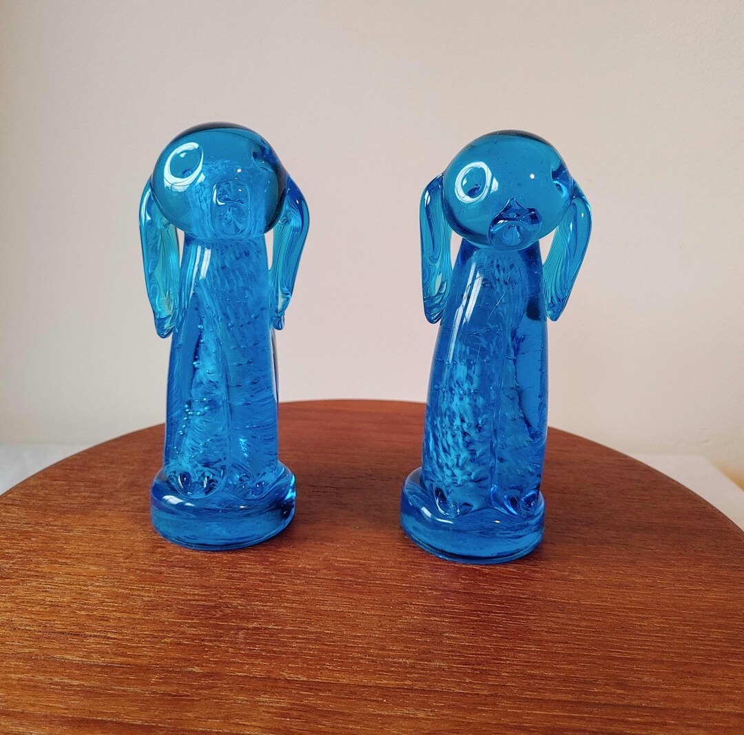 Alta Glass Mid Century Aqua Blue Bullicante Glass Dogs - Etsy