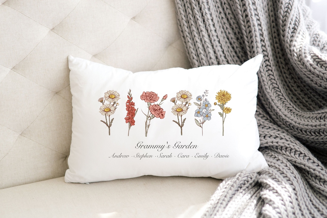 Grandma Gift With Grandkids' Names & Birth Month Flowers, Mother's Day ...