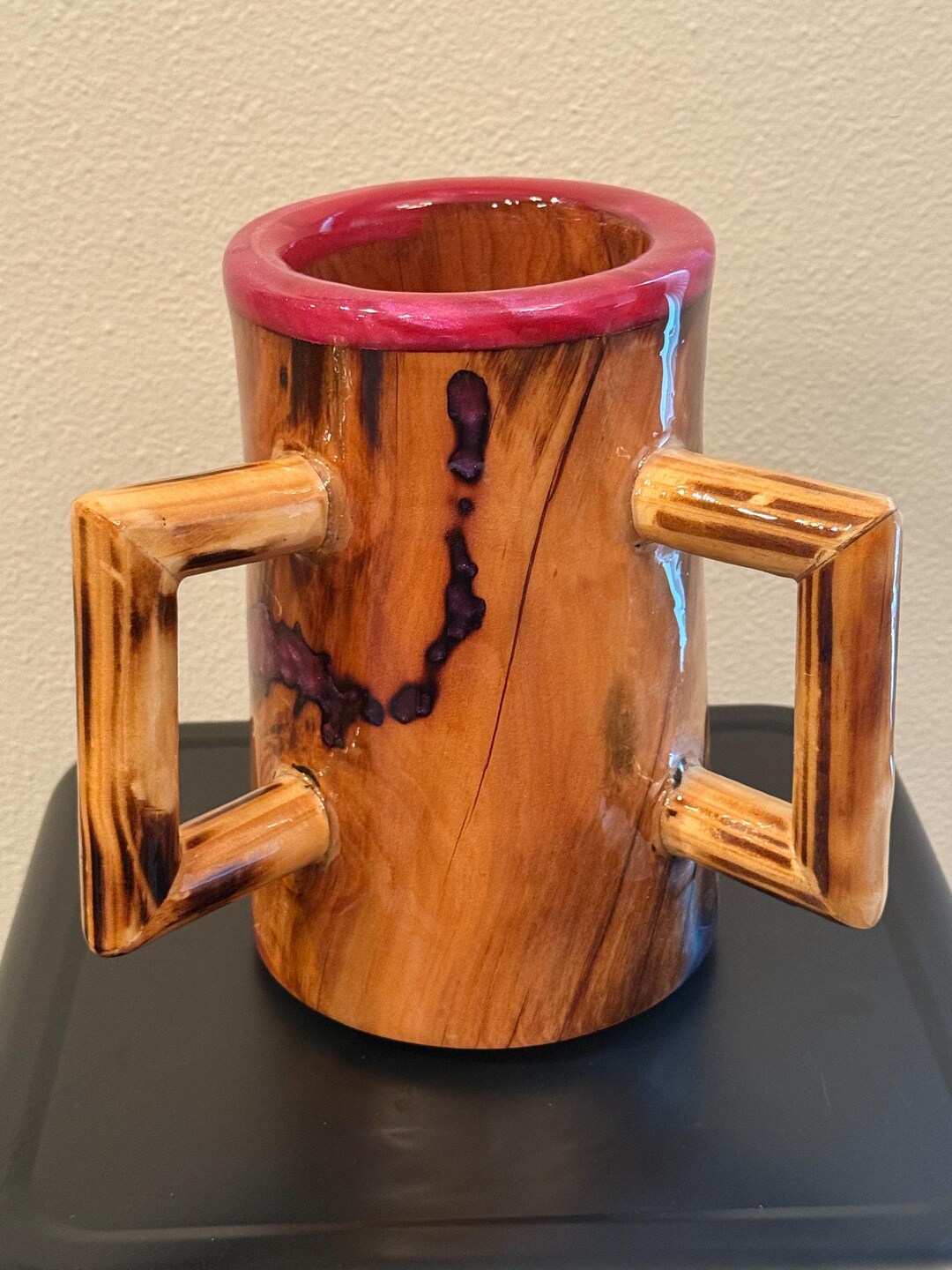 Unique Handmade Cherry Wood & Epoxy Resin Double Handle Beer Stein ...
