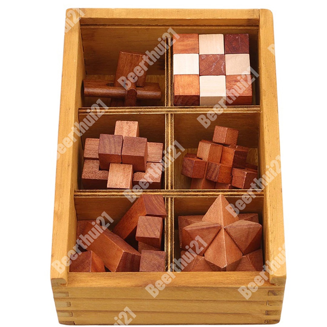 6 Wooden Brain Teaser Puzzle Gift Set, Wooden 3D Puzzles IQ and Mind ...