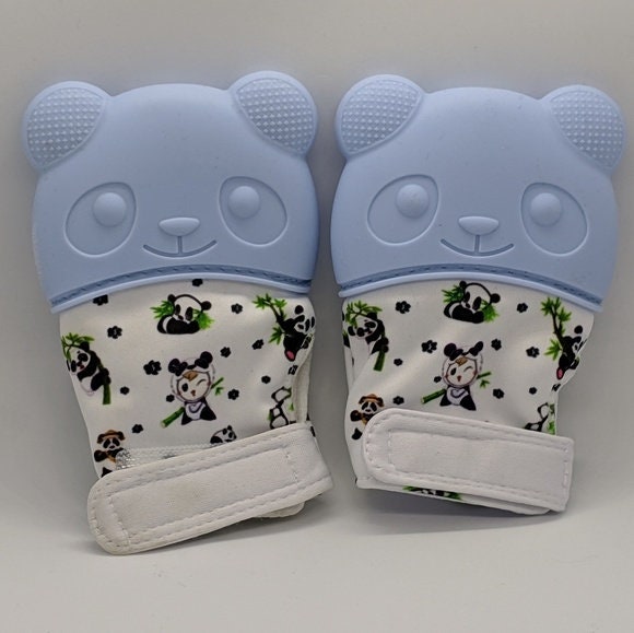 PAIR of Panda Mitten Teething Mitts Baby Teether Glove - Etsy