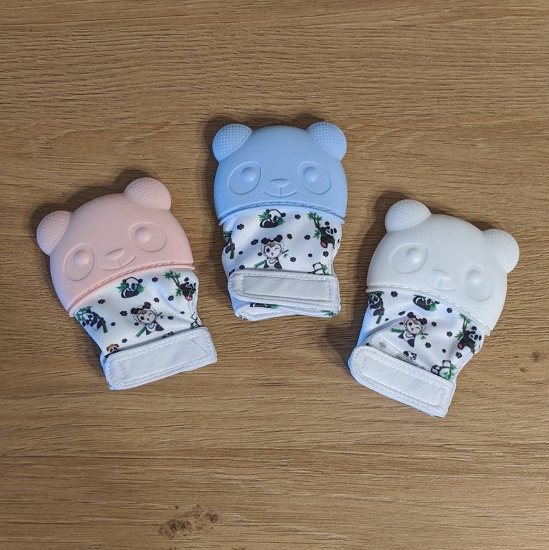 PAIR of Panda Mitten Teething Mitts Baby Teether Glove - Etsy